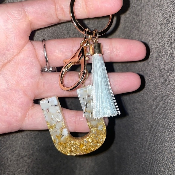 Accessories | Letter U Gold And White Encapsulated Beads Keychain Bag ...